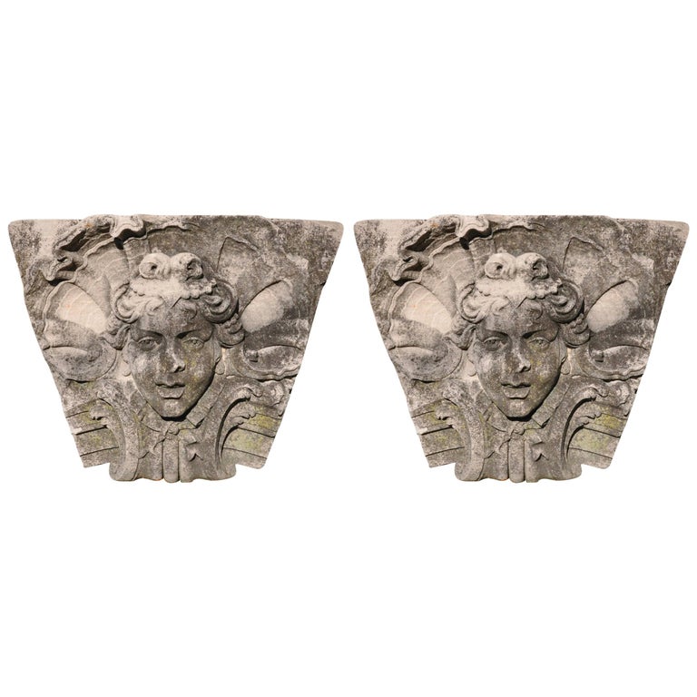 Pair of Baroque Limestone Keystones from John Jacob Astor's "Chetwode ...