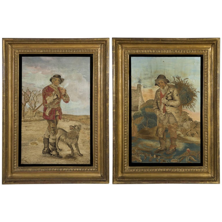 Pair of Embroidery and Needlework Pictures of "The Woodman and "The ...