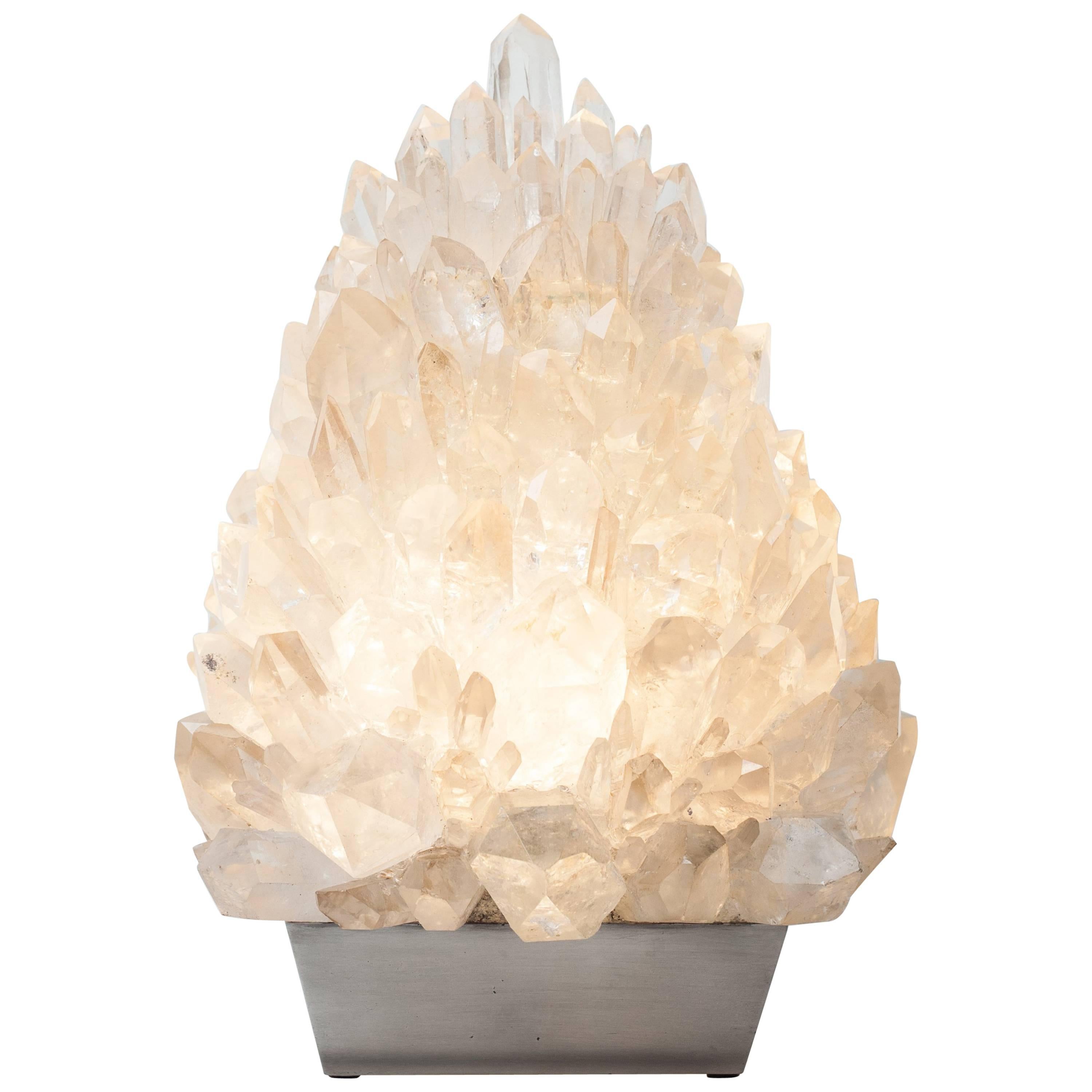Pair Modern Style Rock Crystal and Giltwood Table Lamps For Sale at 1stDibs