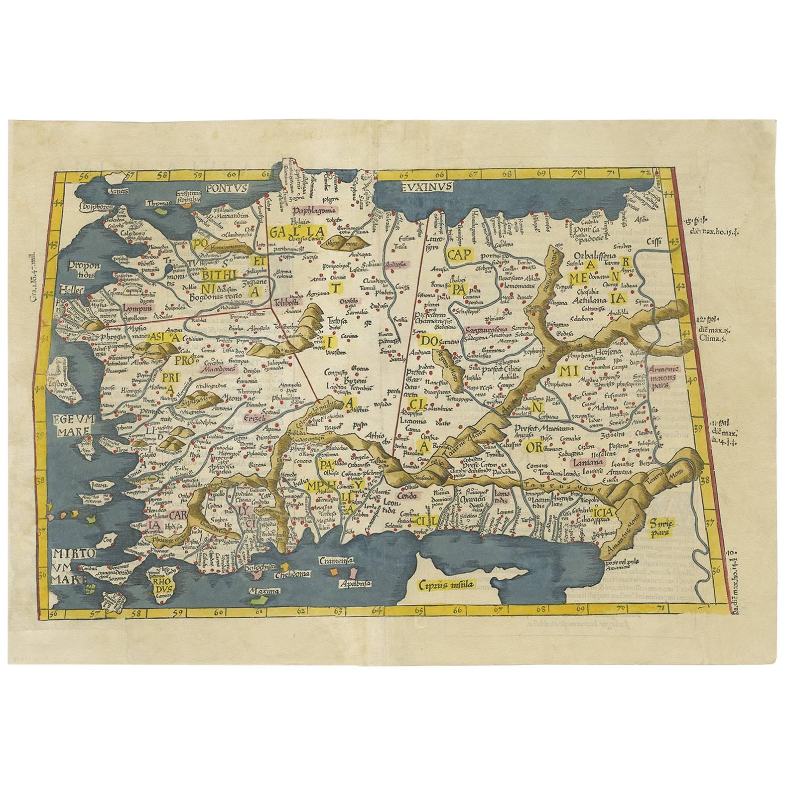 Antique Map of Turkey by C. Ptolomey, circa 1541 at 1stDibs