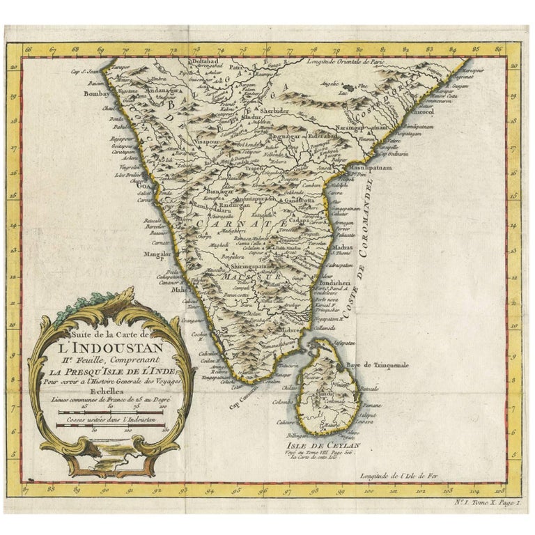 Antique Map of Southern India and Ceylon 'Sri Lanka' by J.N. Bellin ...