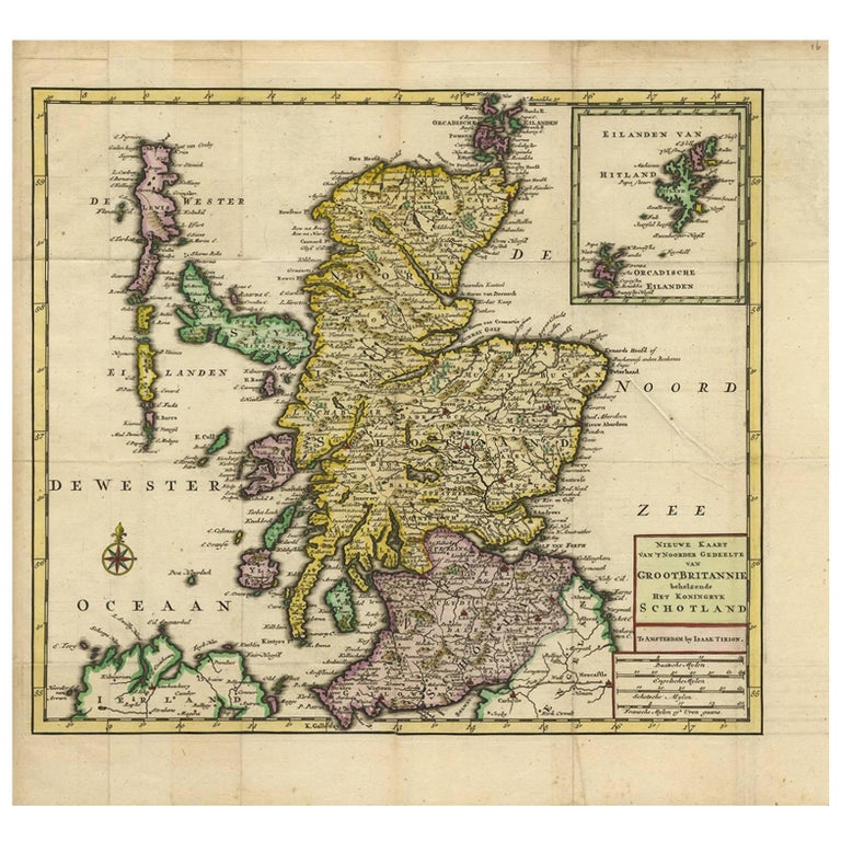 Antique Map of Scotland and the Western Islands by i. Tirion, circa ...