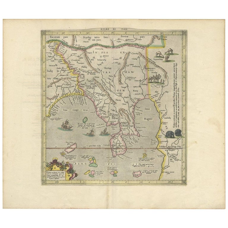 Antique Map of Southeast Asia by P. Bertius, 1618 at 1stDibs