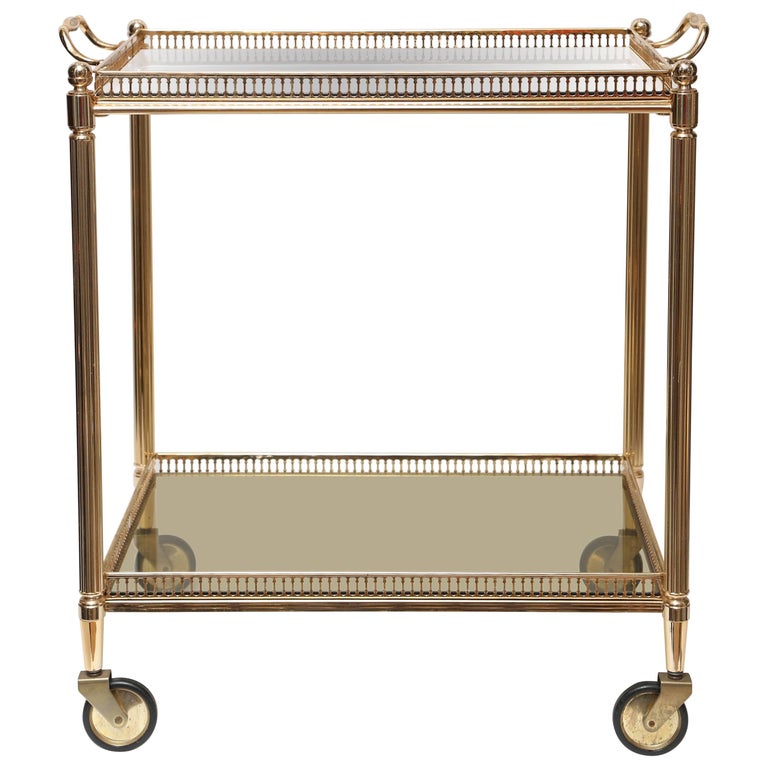Superb Vintage Brass stone Two-Tier Cocktail Trolley at 1stDibs