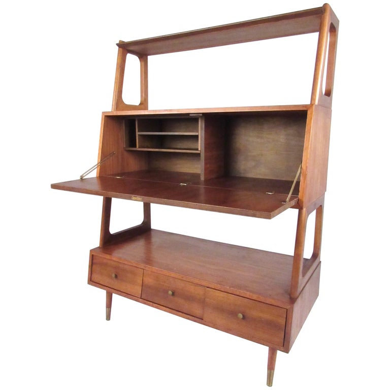 Vintage Walnut Drop Front Bookshelf For Sale at 1stDibs