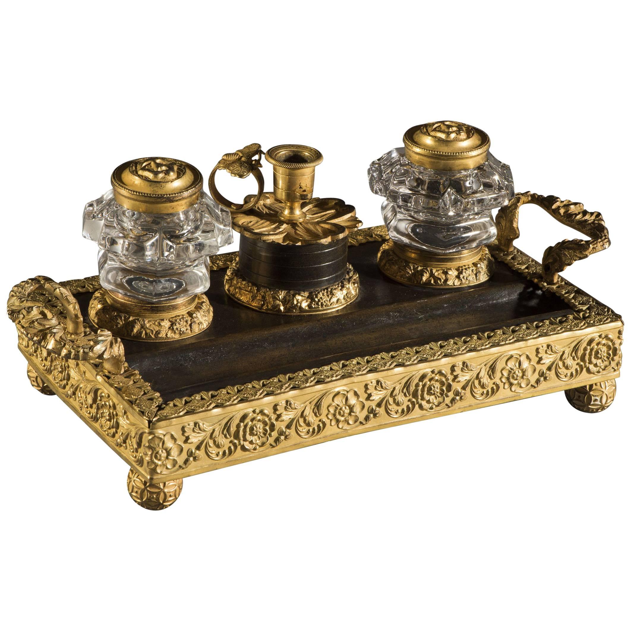 Early 19th Century Regency Period Gilt Metal Ink Stand at 1stDibs