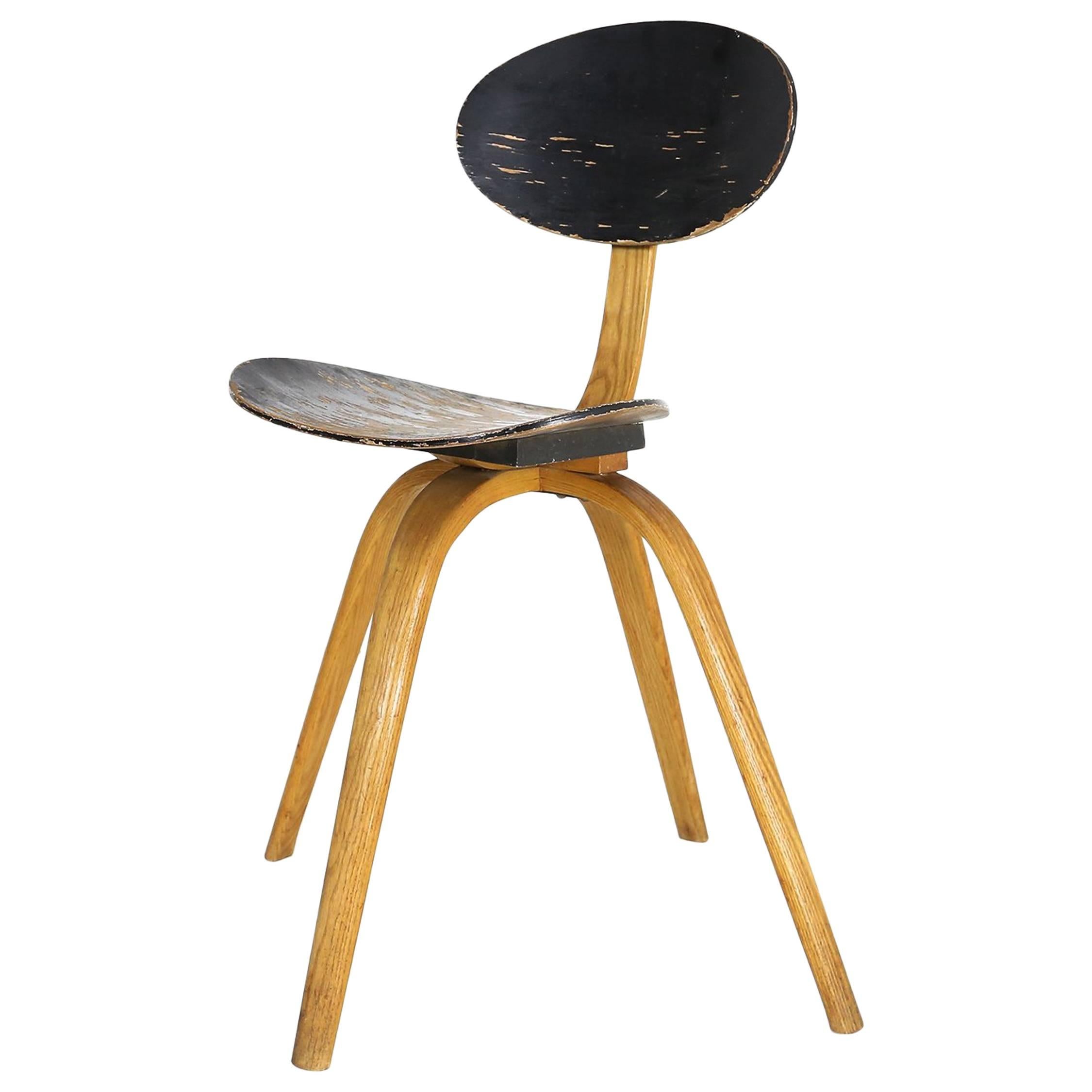 Set of Steiner Sheepskin Bow Wood Chairs, 1948, France at 1stDibs
