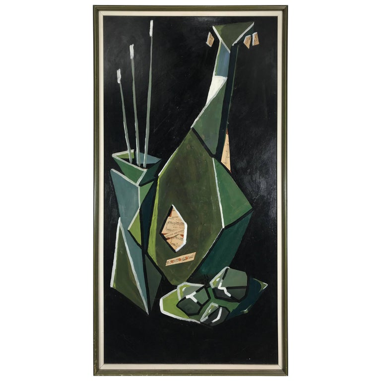 Cubist Surrealism Oil Painting, Collage, Musical Instrument Music Notes ...