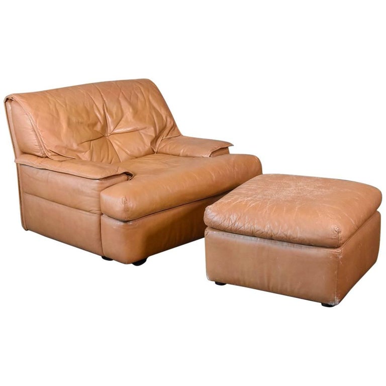 Pace Collection 'Monique' Leather Chair and Ottoman For Sale at 1stDibs
