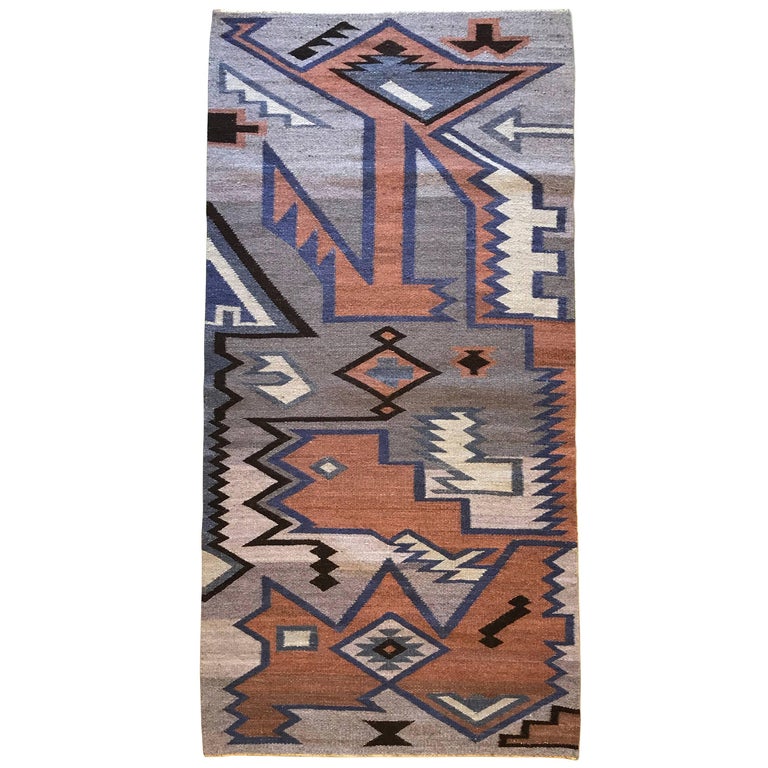 Aztec Motif Wool Kilim Dhurrie Rug, 41x80 at 1stDibs