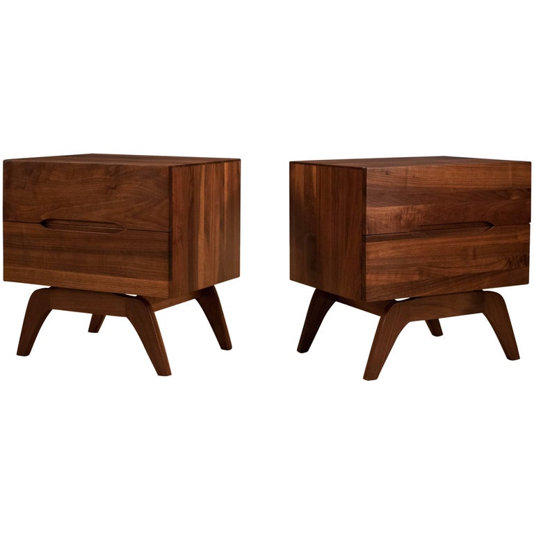 Pair of Midcentury Solid Walnut Nightstands at 1stDibs