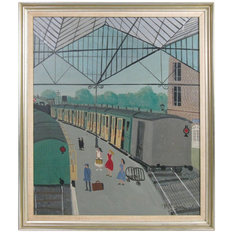 Paris Train Station Painting by A. M. Guerin at 1stDibs