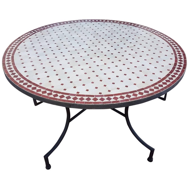 Moroccan Round Dining Mosaic Green Tile Table at 1stdibs