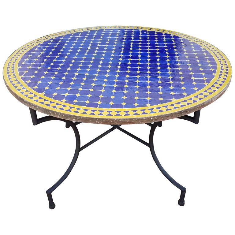Moroccan Round Dining Mosaic Green Tile Table at 1stdibs