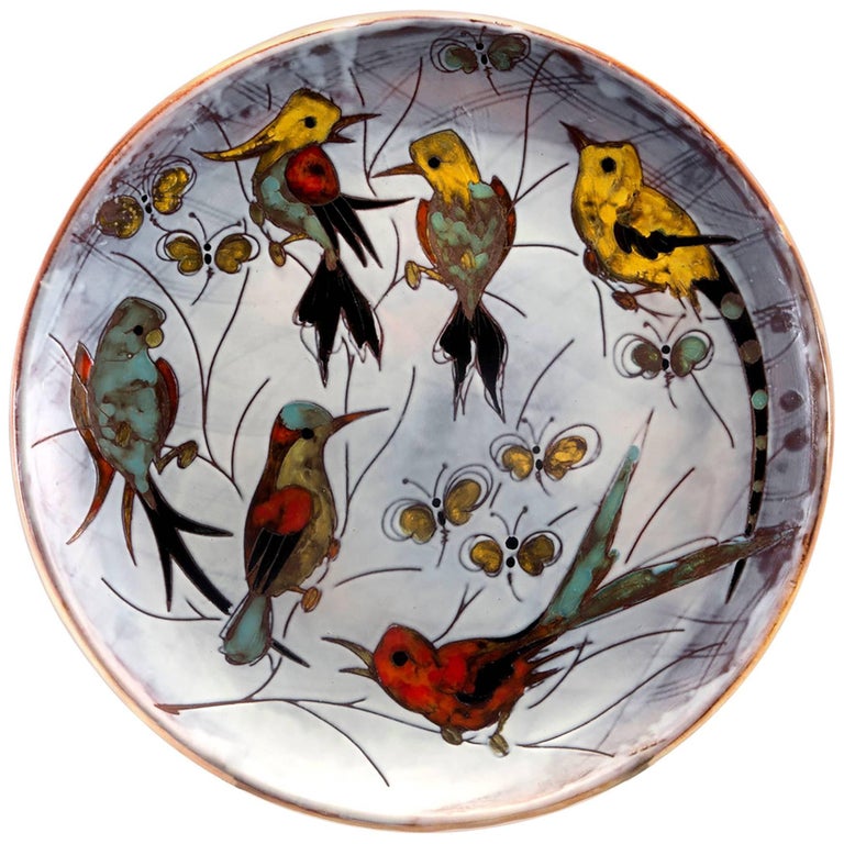 Extra Large Round Ceramic Vallauris Platter with Birds at 1stDibs