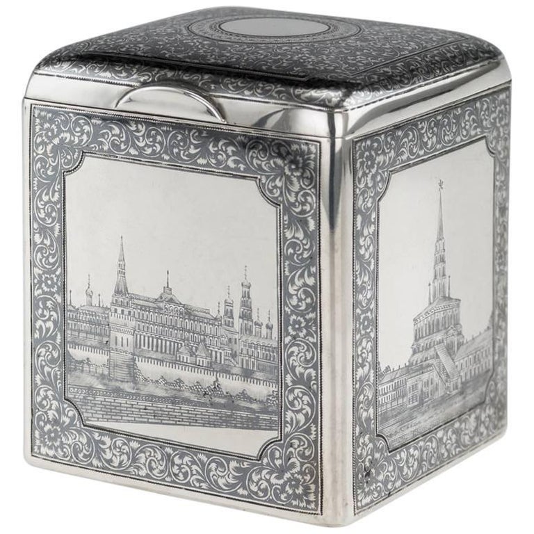 Antique Russian Solid Silver and Niello Enamel Tea Caddy, Moscow, circa ...