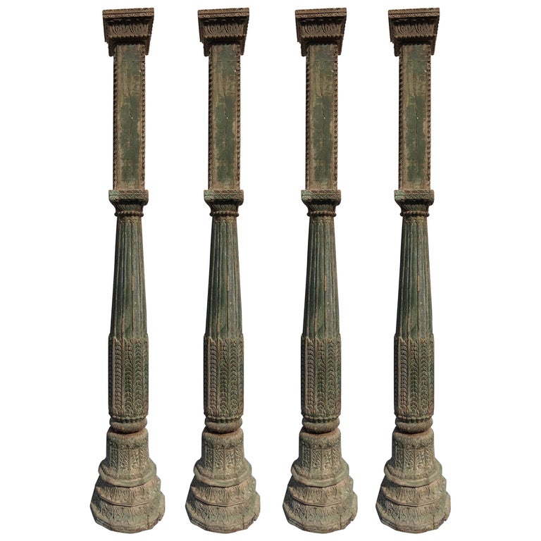 Set of Four 19th Century Teak Pillars from Old Palace in Gujarat For ...