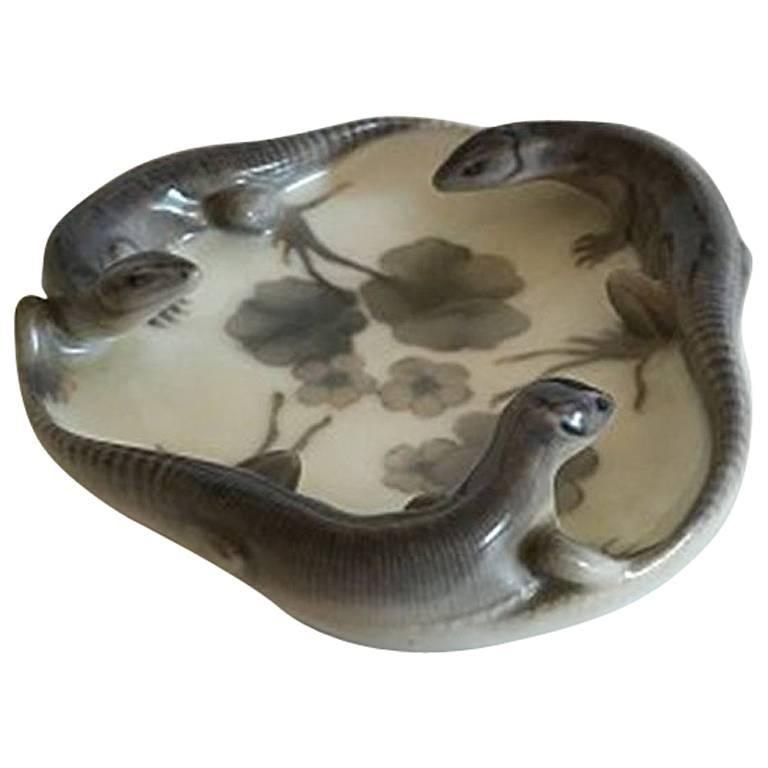 Royal Copenhagen Art Nouveau Bowl with Three Salamanders / Lizards #17/ ...
