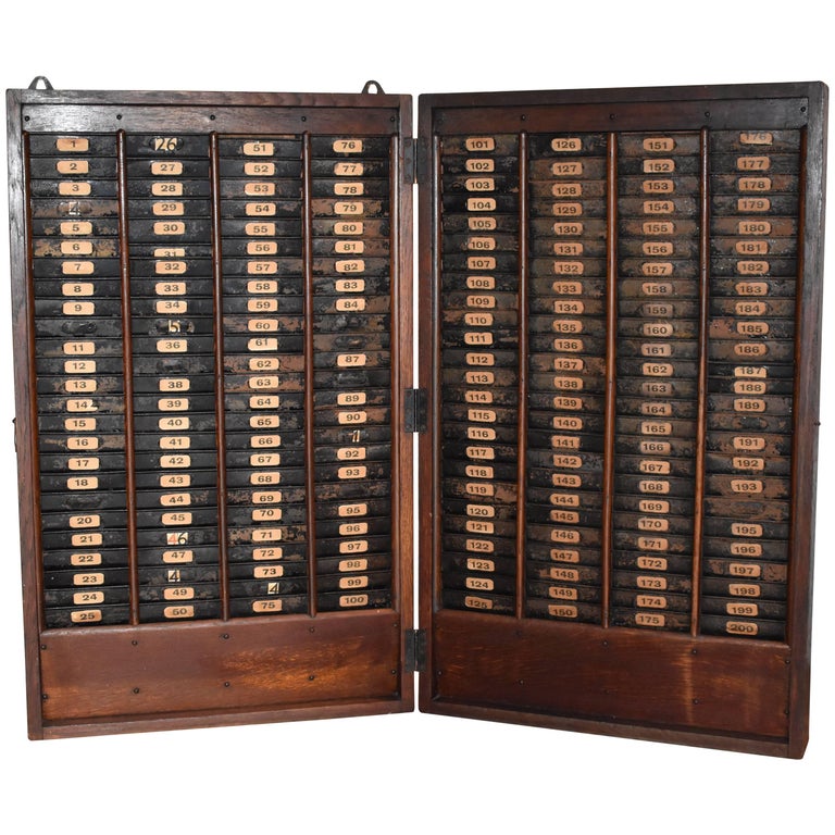 Antique Industrial Factory Worker Time Card Rack at 1stDibs