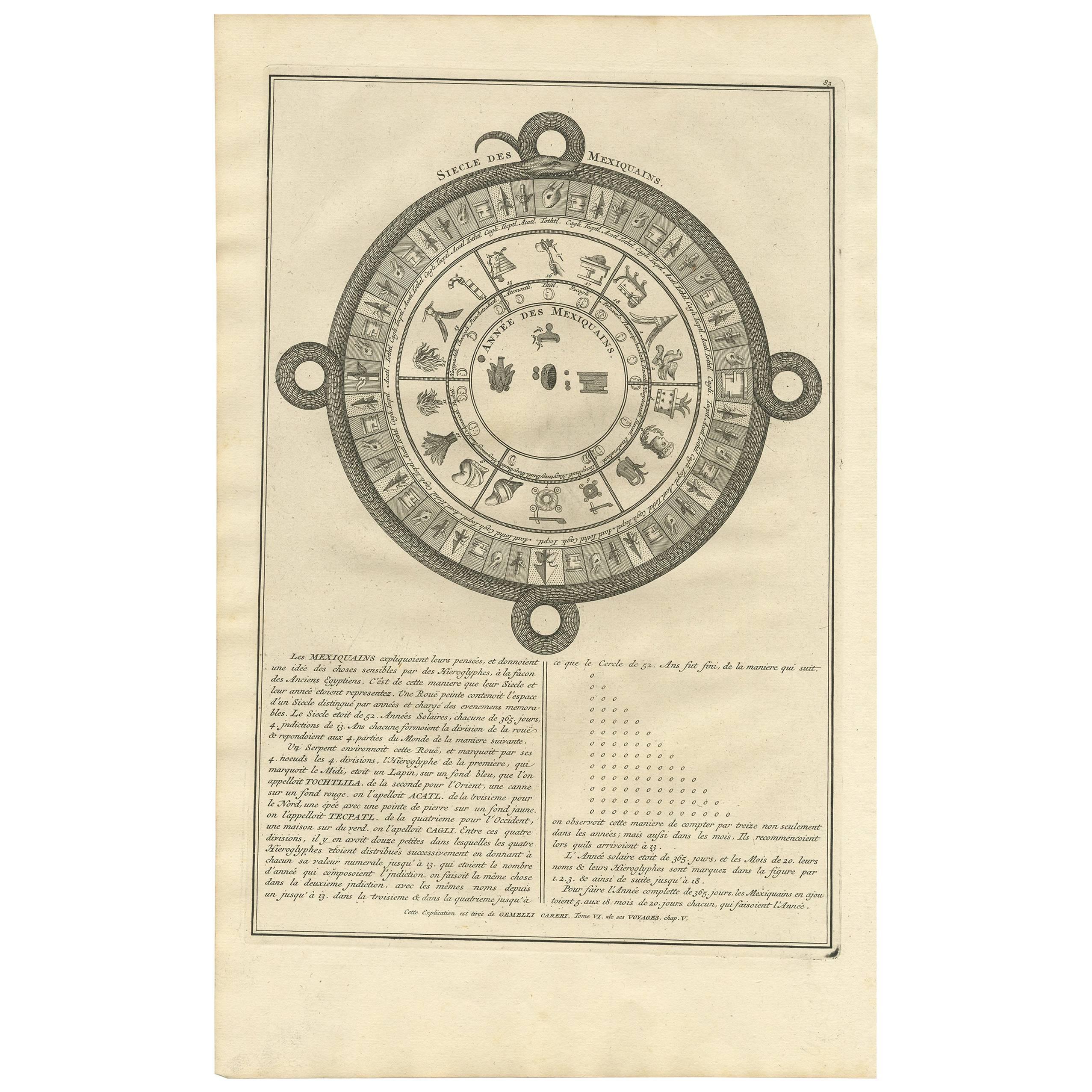 Antique Print of the Aztec Calendar "Mexico" by B. Picart, 1727 at 1stDibs