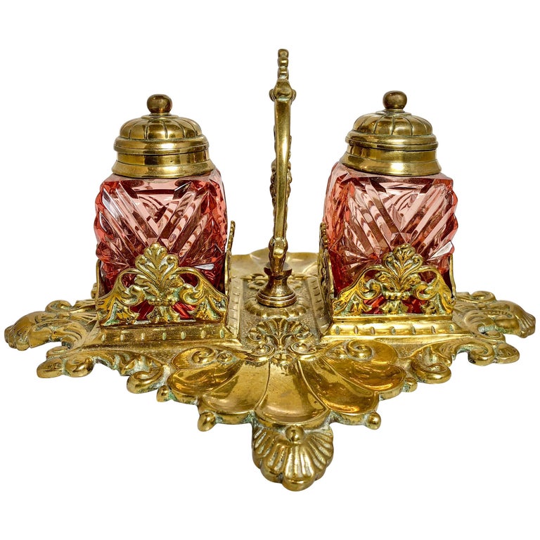 Antique English Victorian Brass Inkwell at 1stdibs