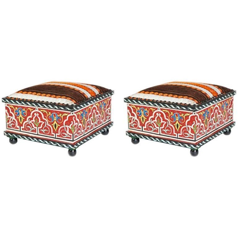 Pair of Hand-Painted Foot Stools at 1stDibs