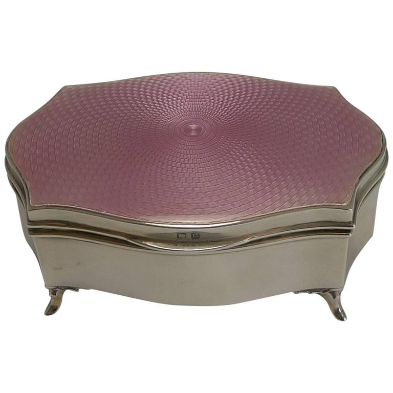 Silver and Pink Guilloche Enamel Jewelry Box by Asprey, London at 1stDibs