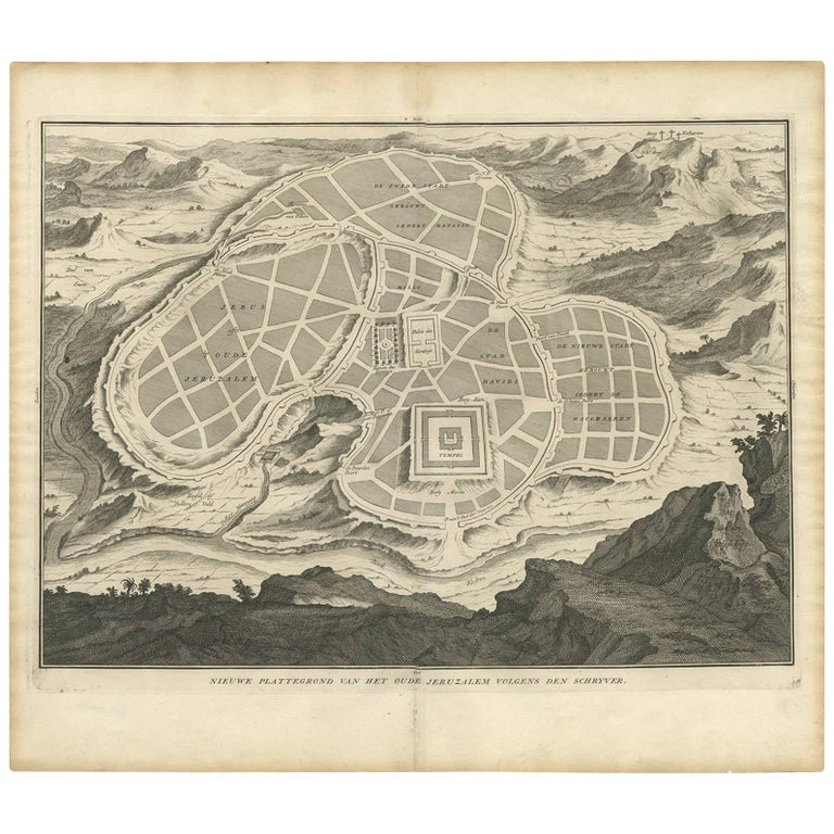 Antique Map of the Ancient City of Jerusalem by A. Calmet, 1725 For ...