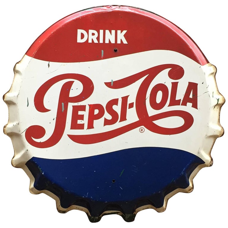 Pepsi Cola Bottle Cap Advertising Sign at 1stDibs | pepsi cola bottle ...