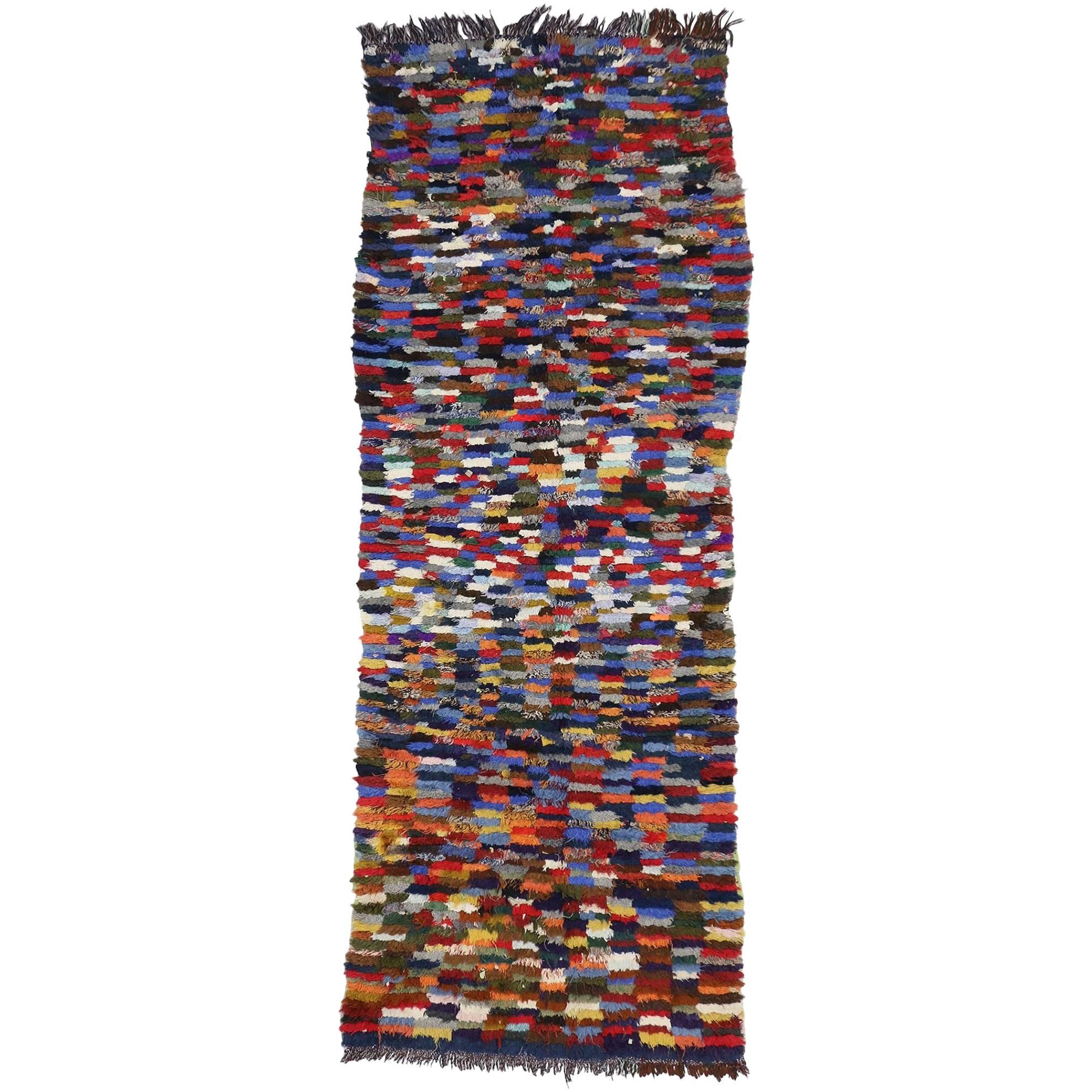 Vintage Berber Moroccan Rug Runner, Shag Hallway Runner For Sale at 1stDibs