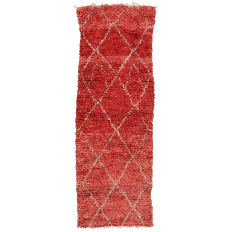 Vintage Berber Moroccan Runner with Tribal Style, Red Shag Hallway ...
