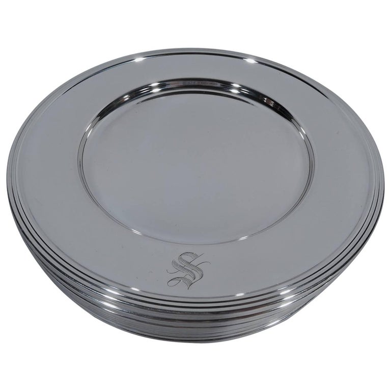 Set of 12 American Modern Sterling Silver Bread and Butter Plates at ...