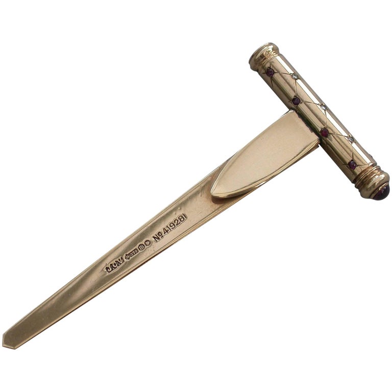 9-Carat Gold Combination Bookmark, Paper Cutter and Jewelled Propelling ...