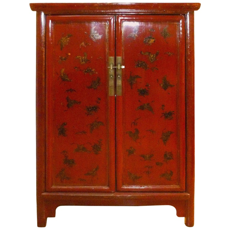 Fine Red Lacquer Cabinet with Gilt Motif at 1stDibs