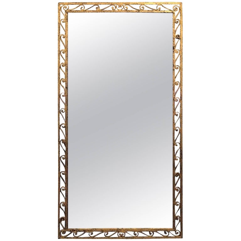 Large Gold Gilt Metal Scroll Design Frame Mirror, France, 1940s at 1stDibs