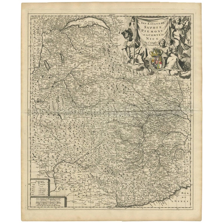 Antique Map of Piemonte, Torino and Savoye Italy by Sanson, circa 1660 ...