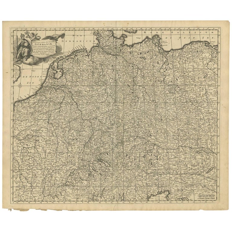 Antique Map of Central Europe "Centered on Germany" by F. de Wit, circa ...