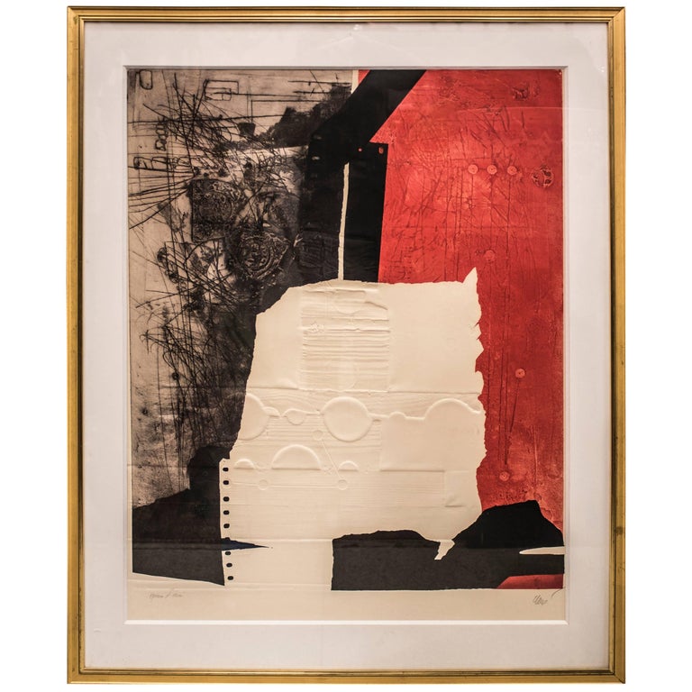 S XX Engraving , Spanish Artist Anthony Clavé, H/C, Composition in Red ...