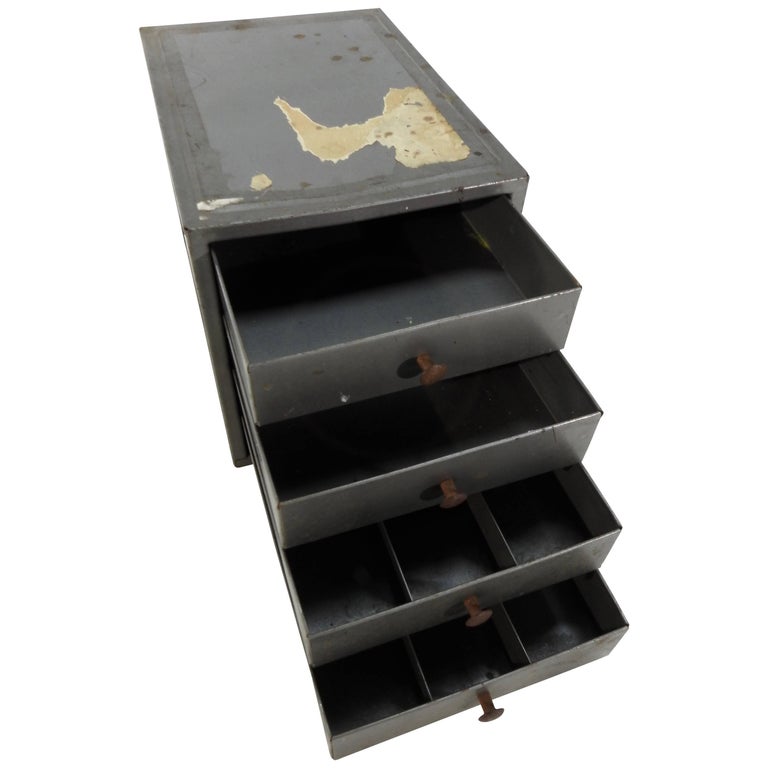 Midcentury Small Industrial Metal Box with Drawers For Sale at 1stdibs
