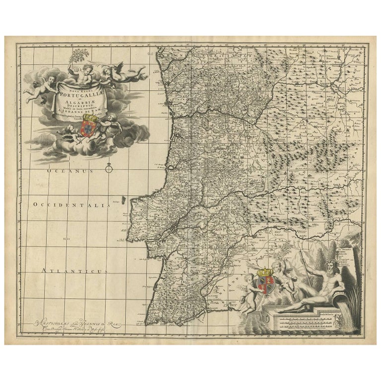 Antique Map of Portugal by J. De Ram, circa 1680 For Sale at 1stDibs