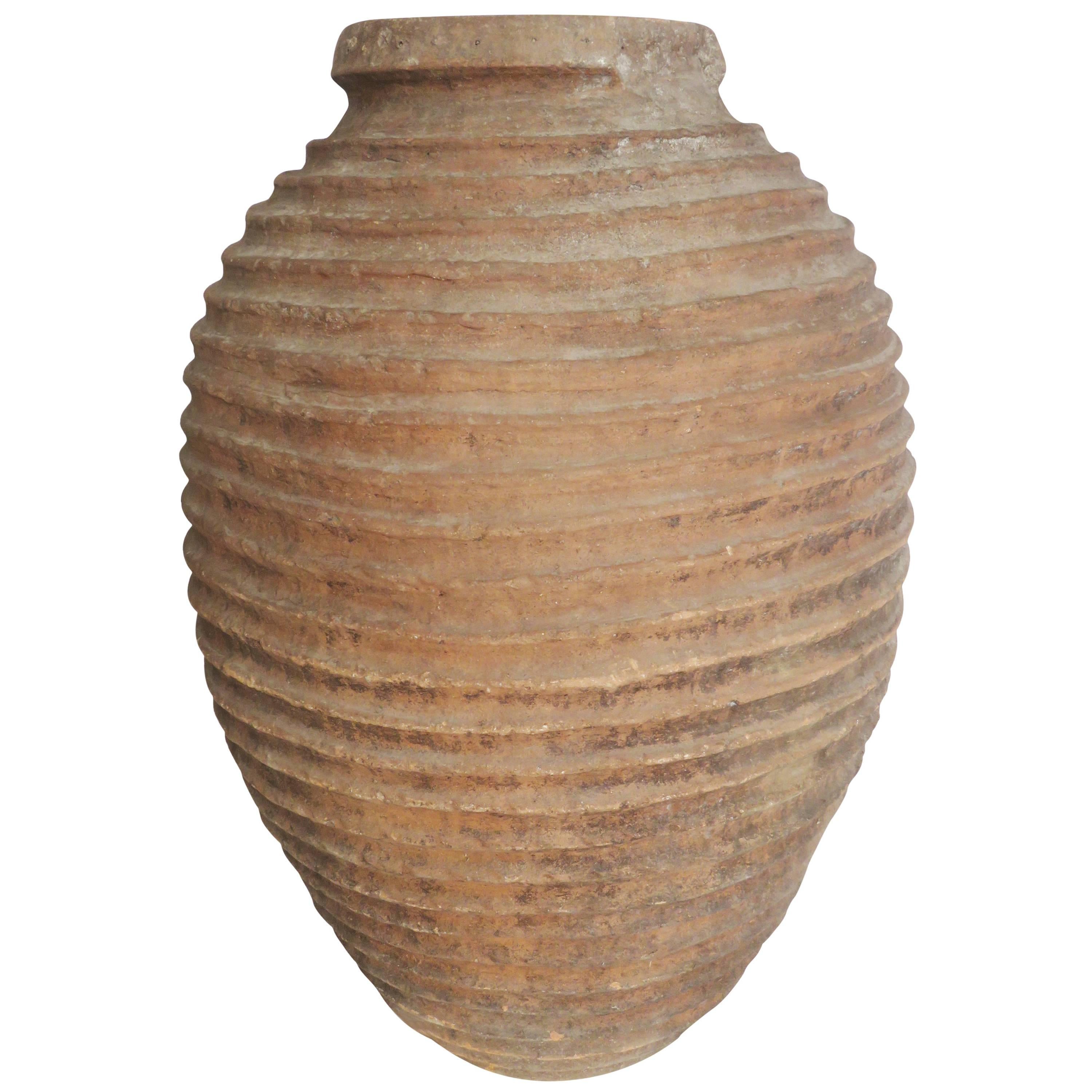 19th Century Extra Large Ribbed Ceramic Jar For Sale at 1stDibs