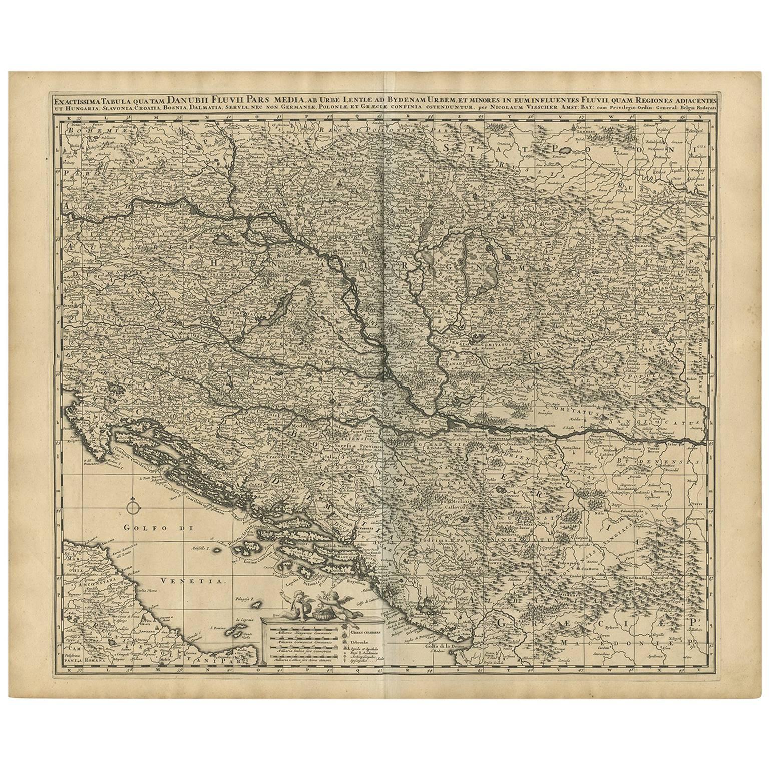 Antique Map of Danube River 'Lower Part, Former Yugoslavia' by N ...