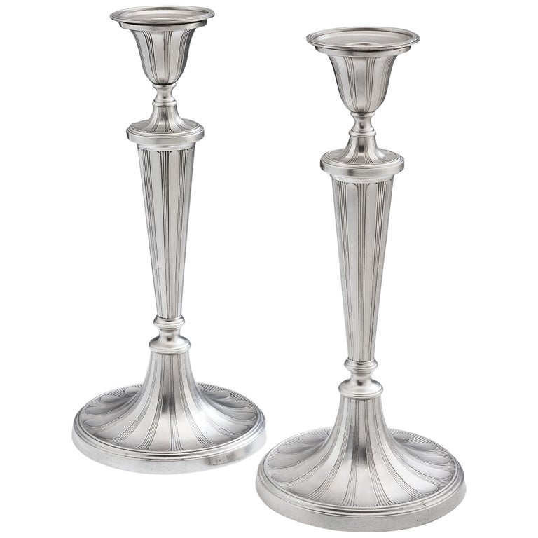 A Pair of George III Sterling Silver Candlesticks by Tudor and Leader ...