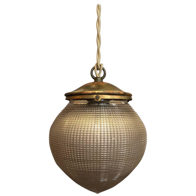 Industrial Prismatic Holophane Glass Acorn Pendant Light at 1stDibs