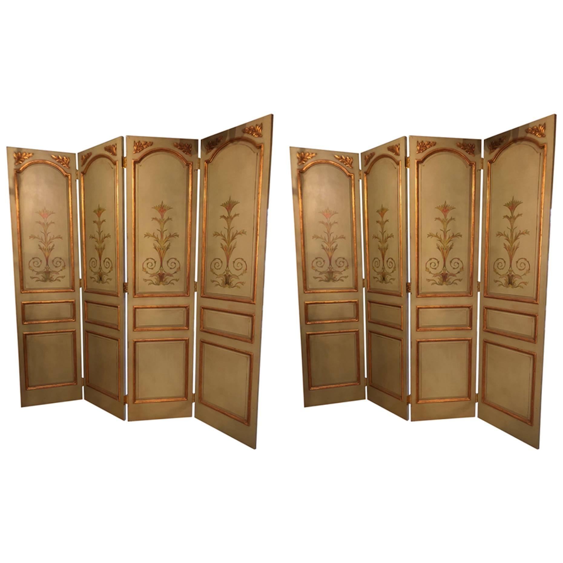 Pair of Italian Paint Decorated and Parcel-Gilt Monumental Screen or ...