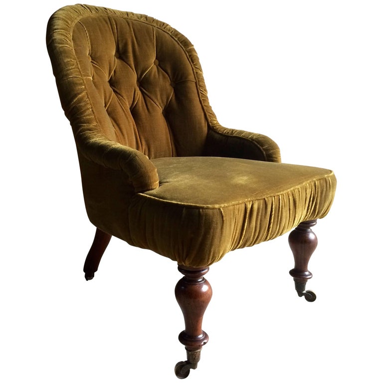 Antique Nursing Chair Button Back Victorian 19th Century Rosewood Green ...