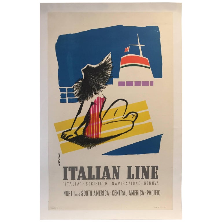 Original Vintage Poster, Travel Italy, Jean Colin Italian Line at 1stDibs