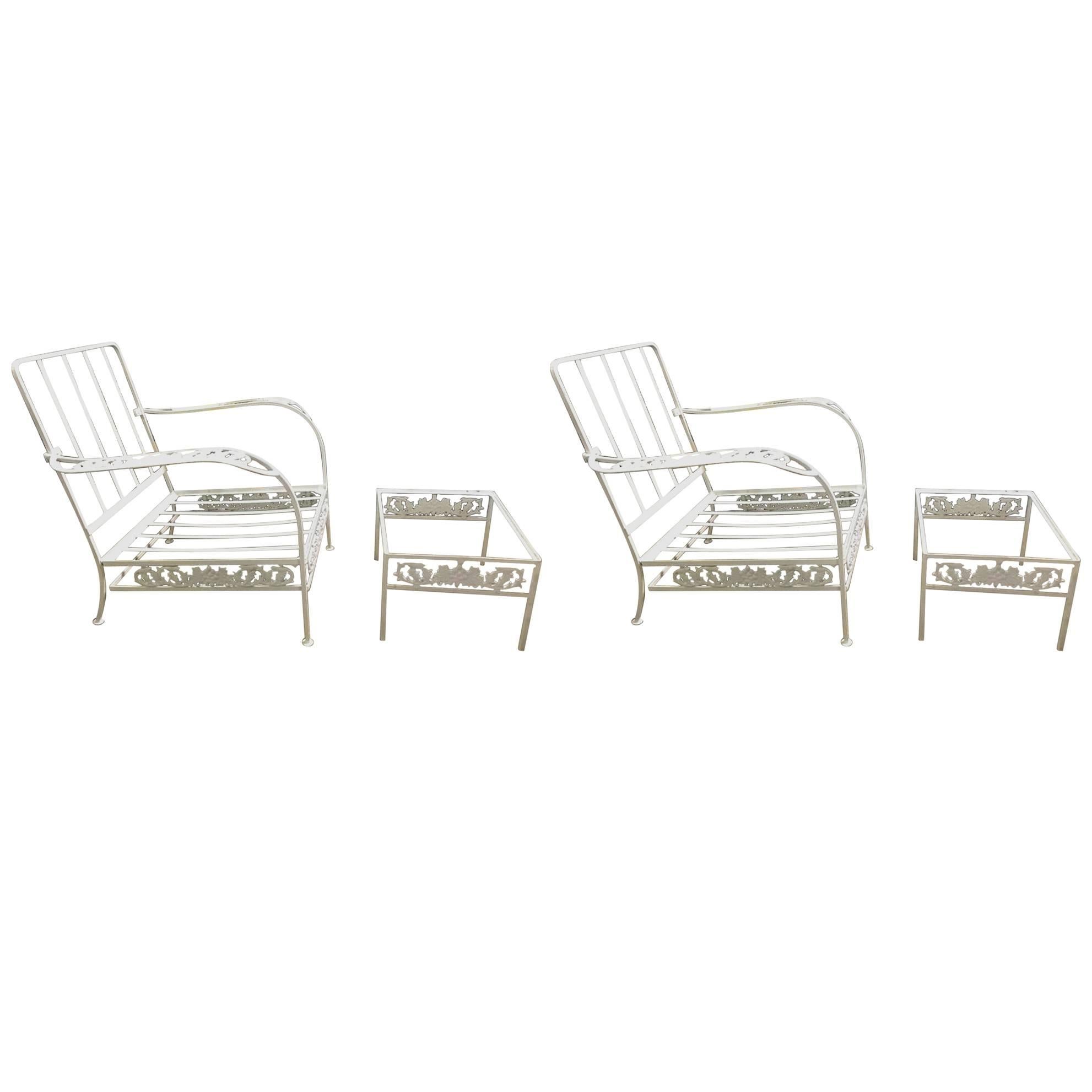 Pair of Salterini Grape Vine Lounge Chairs and Ottoman Frames in White ...