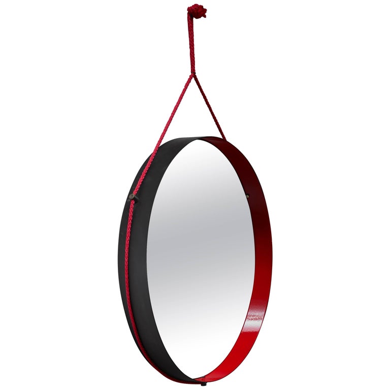 Black and Red Enamel Metal Wall Mirror, Italy For Sale at 1stDibs