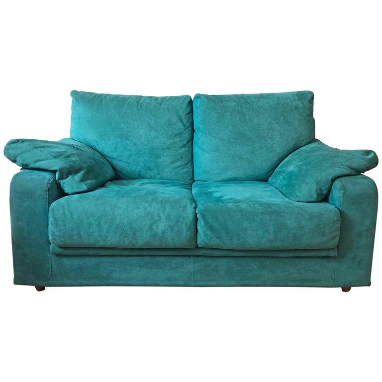 Mid-Century Turquoise / Blue Two-Seat Sofa, Italy at 1stDibs ...